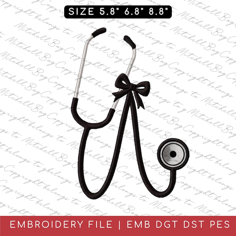 Elegant Stethoscope Embroidery Design With Bow Detail - Perfect for ...