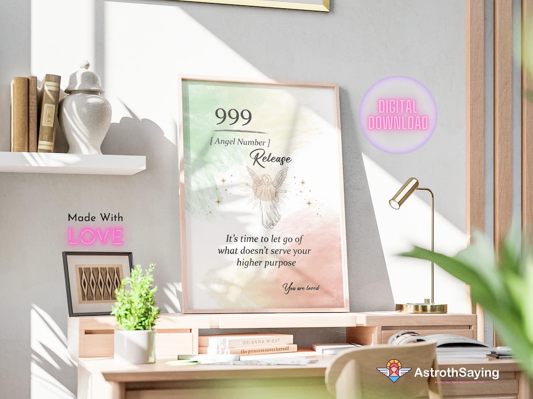 999 Angel Numbers Poster in Morphic Energy Field Spiritual Wall Art ...