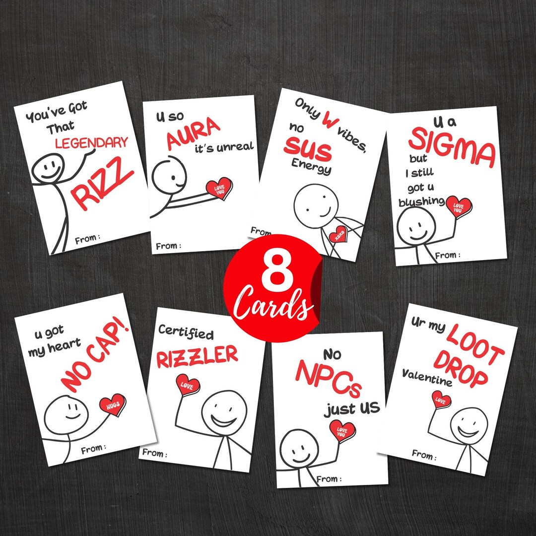 Slang Kids Valentine's Day Cards, Skibidi Sigma Rizz,funny Printable,no ...