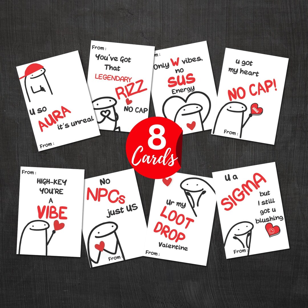 Slang Kids Valentines Cards, Gen Z Alpha Slang, Stick Figure Classroom ...