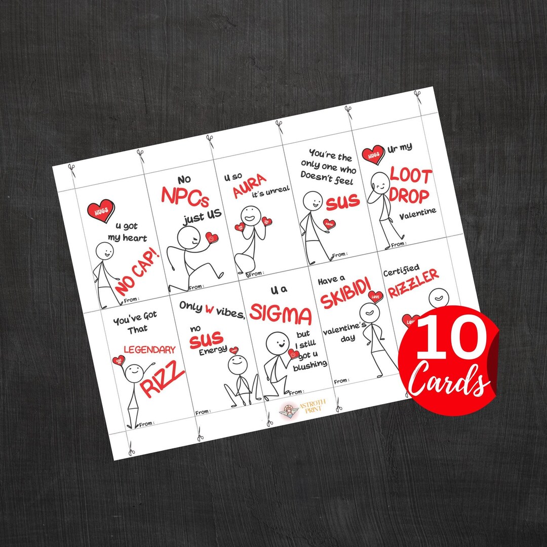 Slang Kids Valentine's Day Cards, Gen Z Alpha Slang, New Stick Figure ...