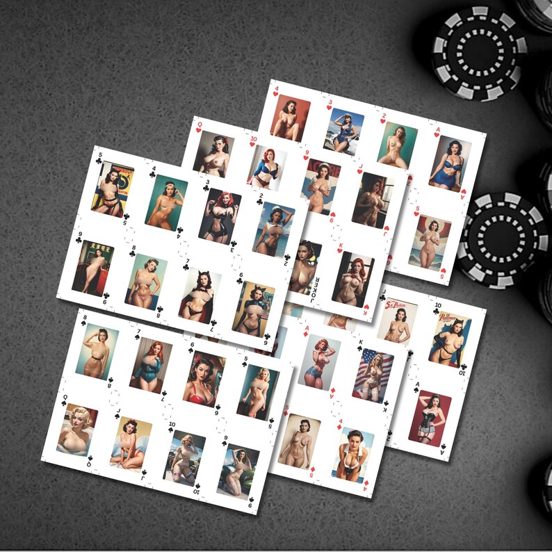 Pin-up Nude Playing Cards – Sexy Topless Poker Deck, Retro Nude Fantasy Art, NSFW Collectible ...