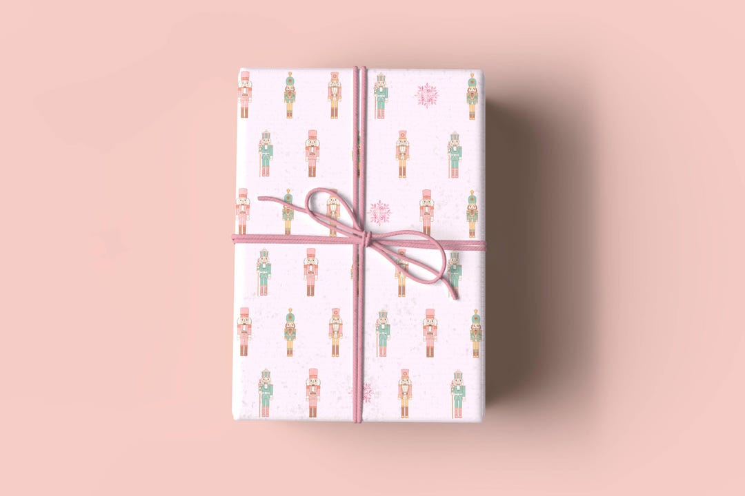 Nutcracker Wrapping Paper, Pink Christmas Holiday Gift for Her, Snow ...