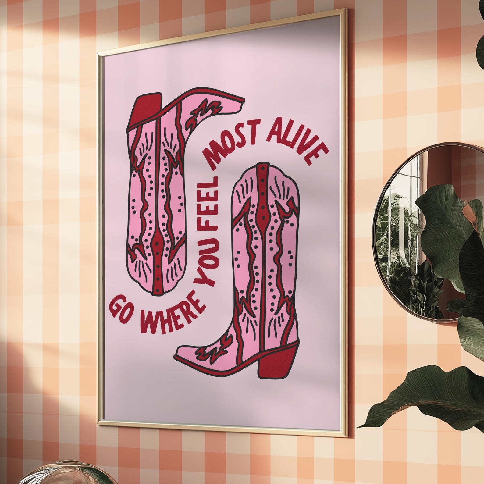 Cowgirl Motivational Poster, Cowboy Print Pink Wall Art, Coastal ...