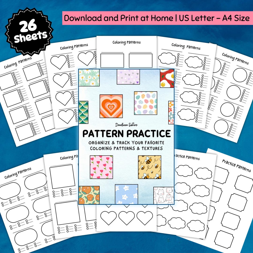 Premade Coloring Pattern Practicing Template Pages, Many Different ...