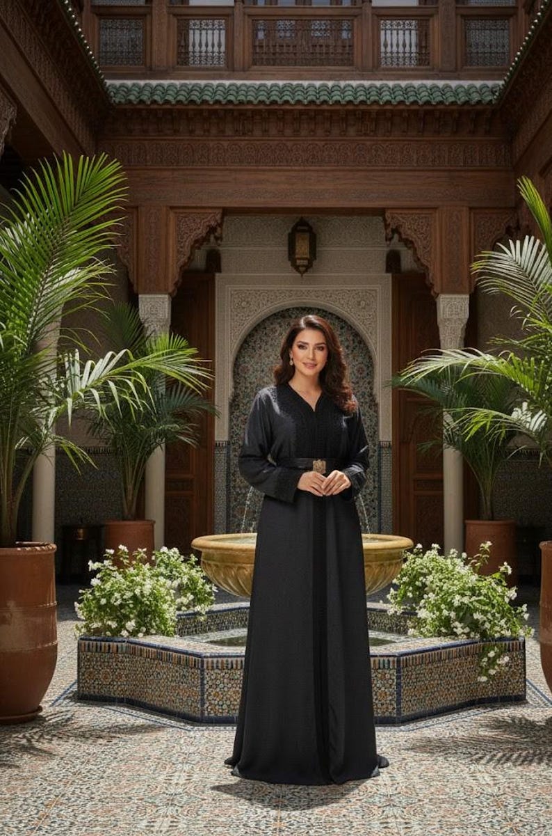 Black Moroccan Takchita Caftan | Handmade Traditional Kaftan Dress ...