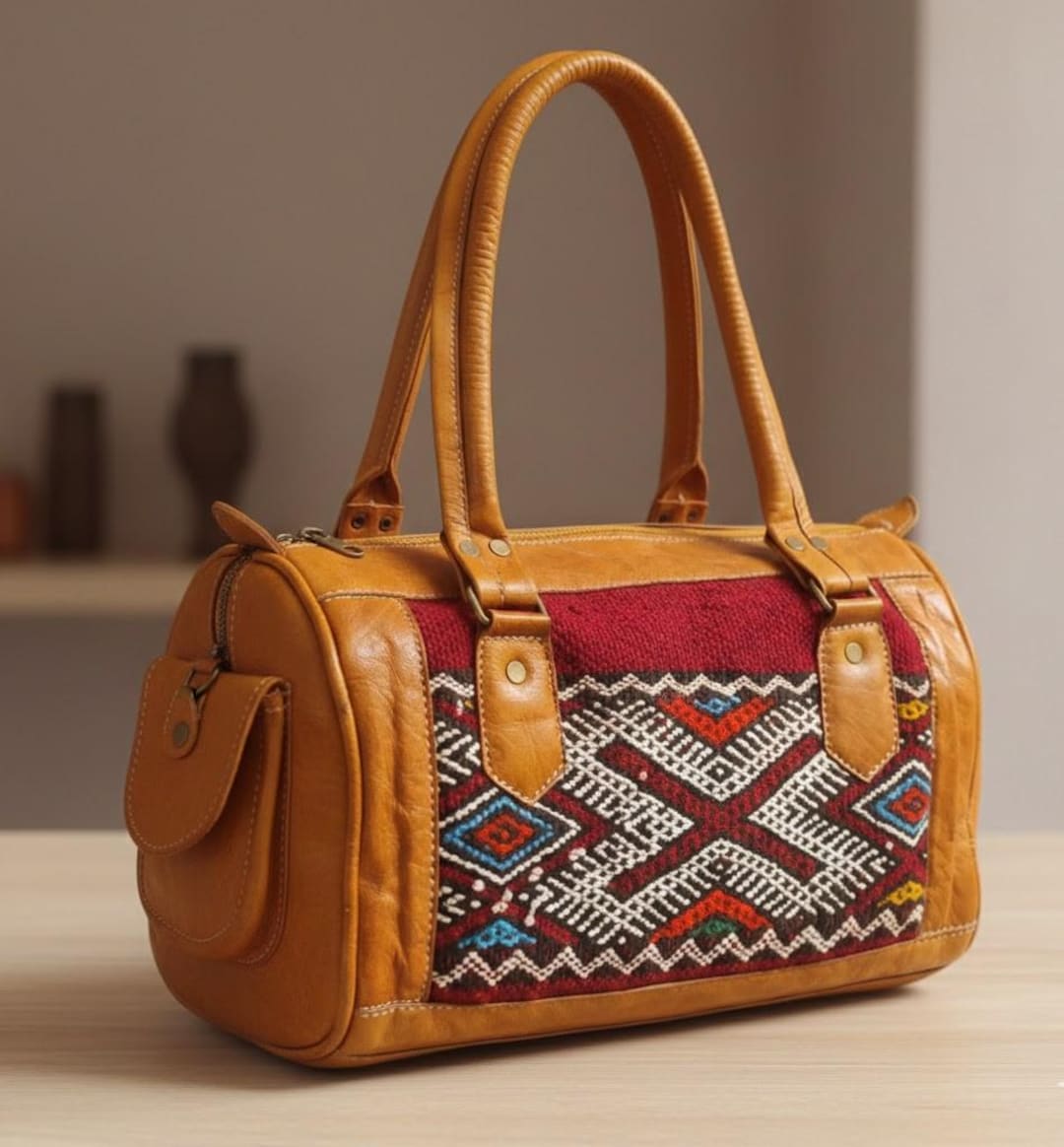 Moroccan Leather Kilim Travel Bag | Carpet Weekend Duffel for Men ...