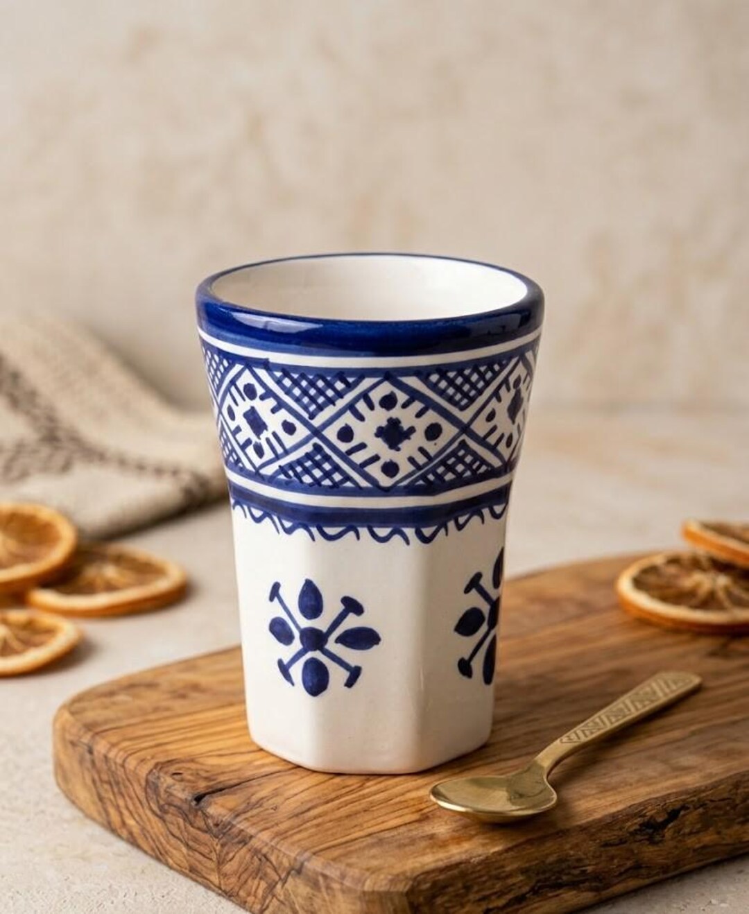 Set of 2 Moroccan Ceramic Cup: Ceramic Glass 100% Handmade, Blue Mug ...