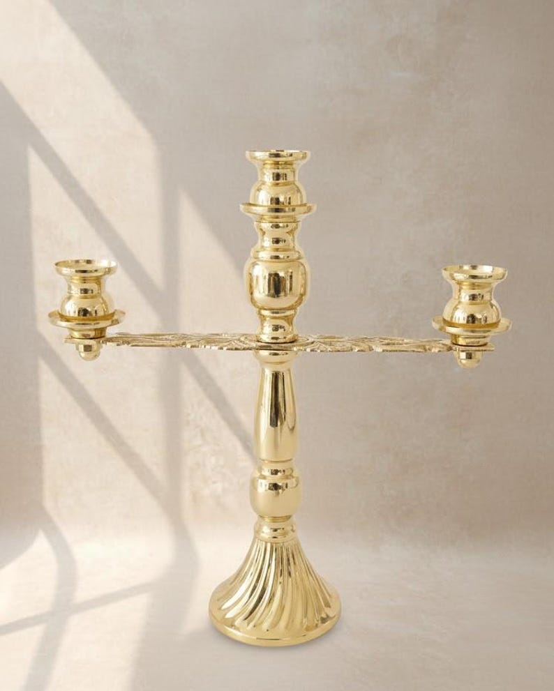Brass 3 Arm Candle Holder, Antique Candelabra, Table Centerpiece ...
