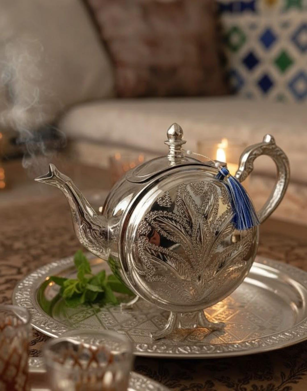 Traditional Moroccan Brass Teapot with Engraved Design, Vintage Style ...