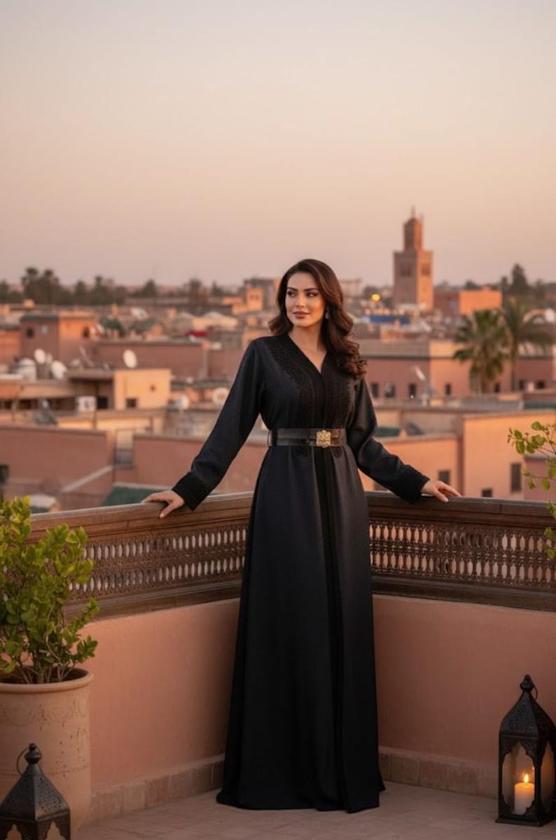 Black Moroccan Takchita Caftan | Handmade Traditional Kaftan Dress ...