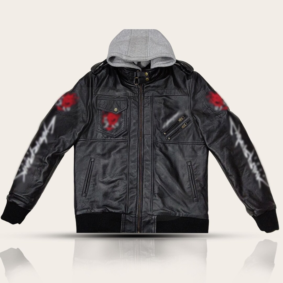 Punk 2077 Samurai Black Hooded Leather Biker Jacket for Gamers, Fashion ...