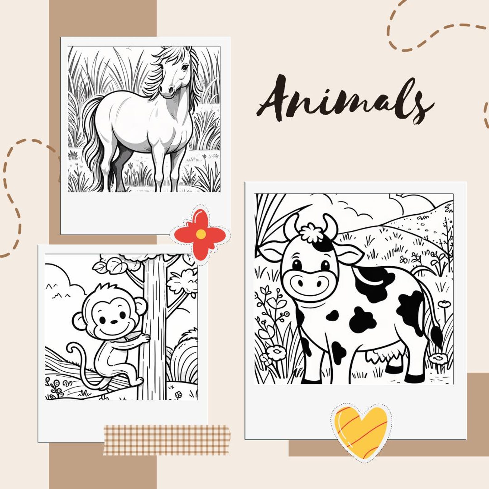 20+ Animals Coloring Pages for Kids and Adults High Details Art - Etsy