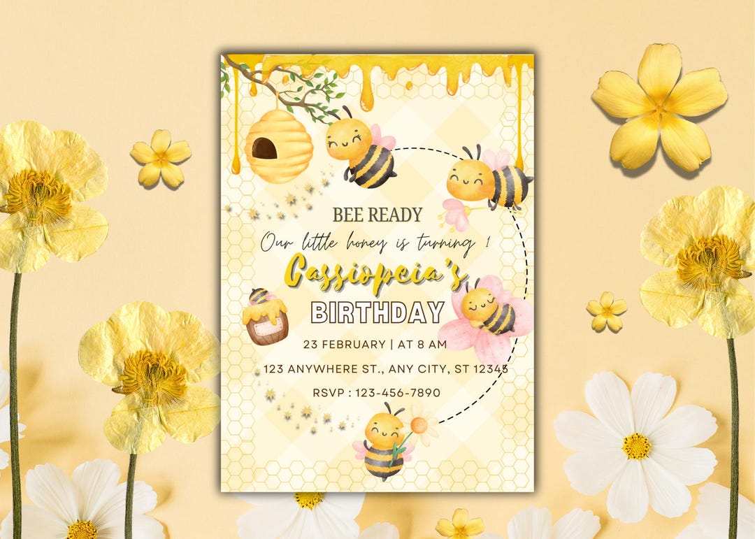 Bee Birthday Invitation, Bee Birthday Invitation Template, Honey Bee ...
