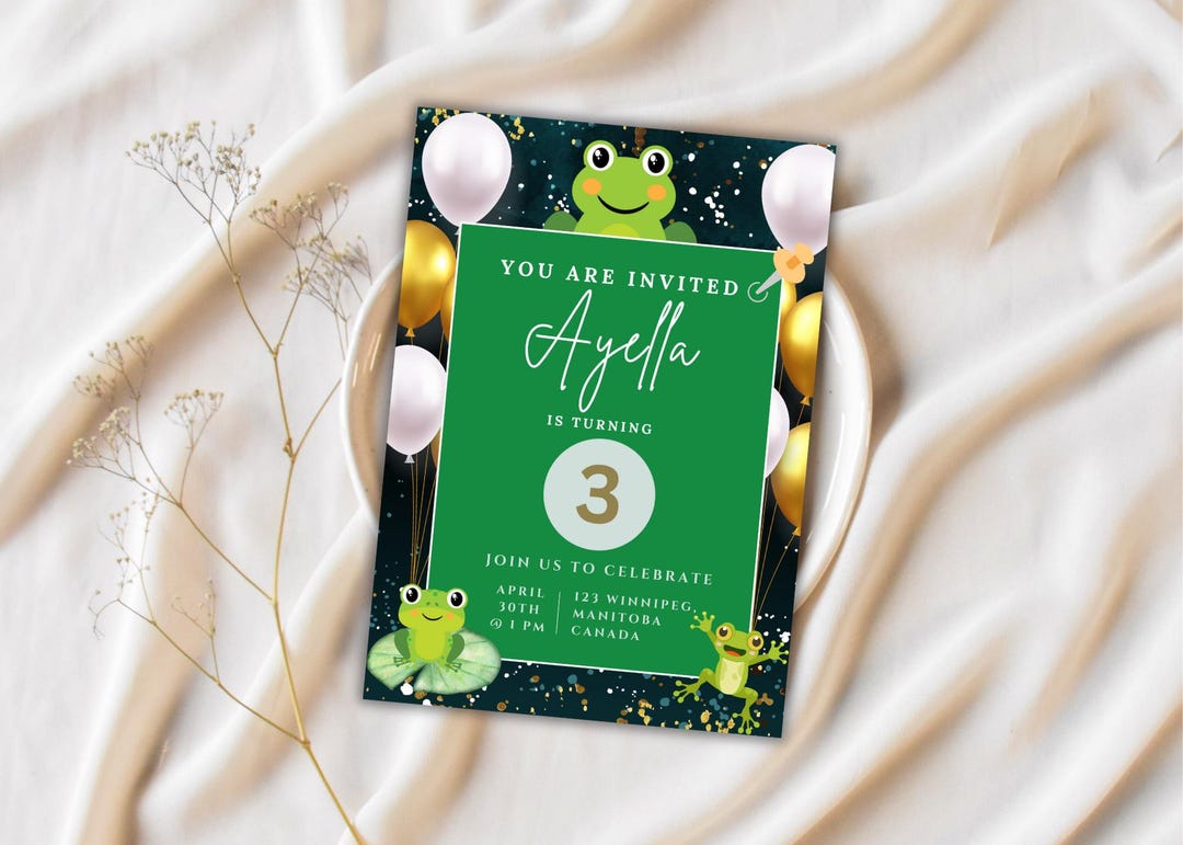 Frog Birthday Invitation, Frog Invite, Editable Frog Invitation ...