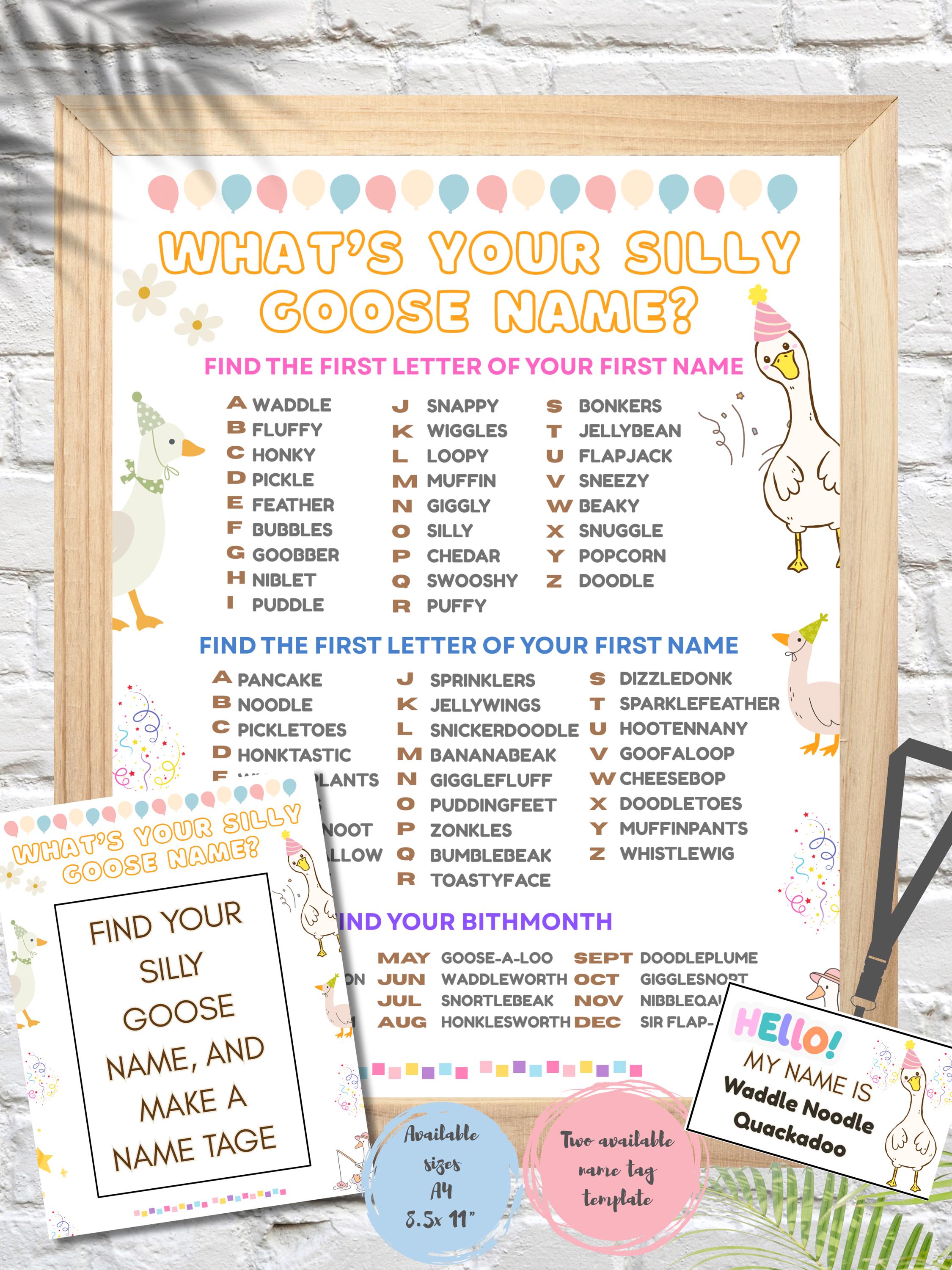 Silly Goose Birthday Name Game: Editable Party Activity (digital ...