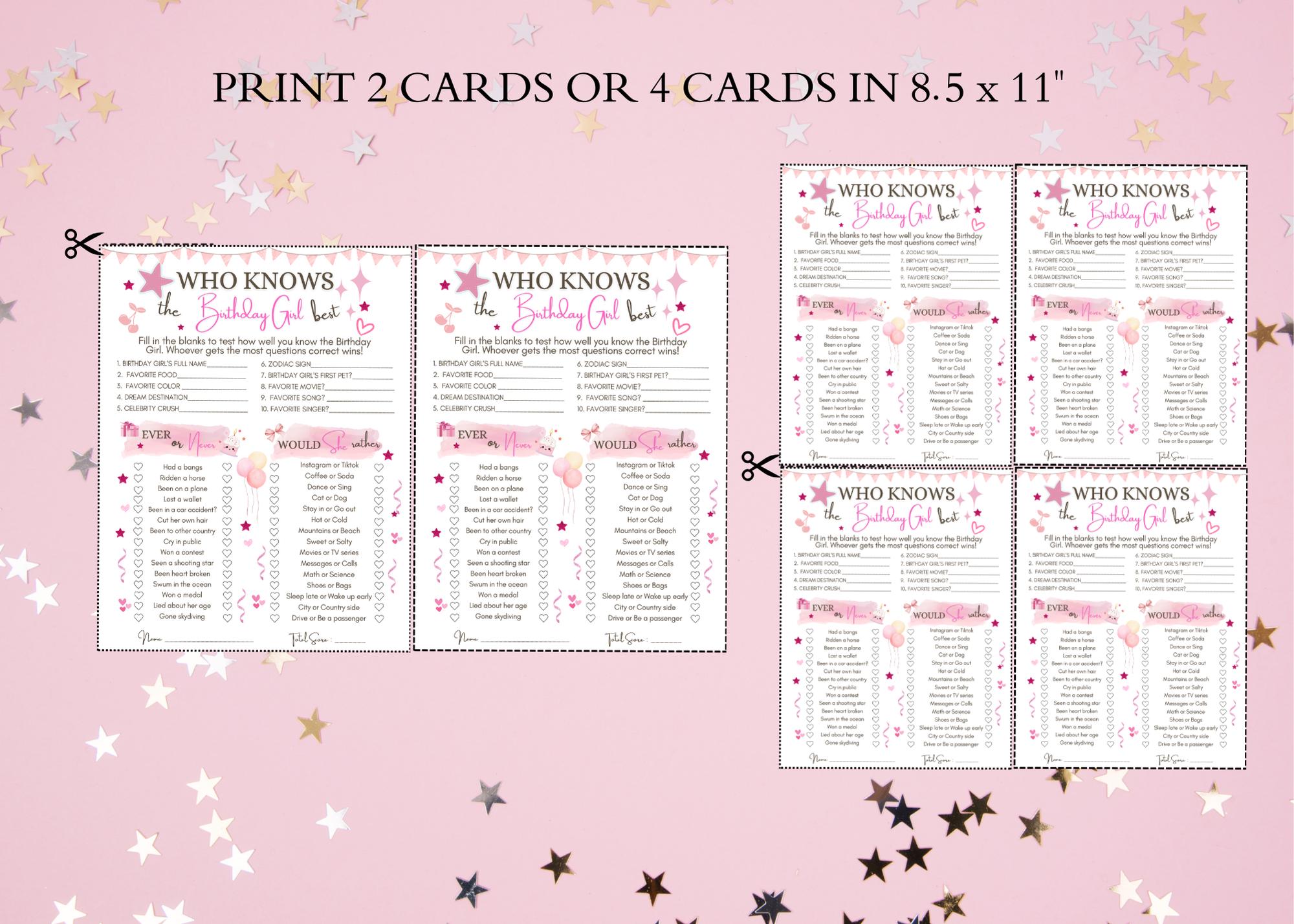 Who Knows the Birthday Girl Best, Editable Printable Pink Birthday Game ...