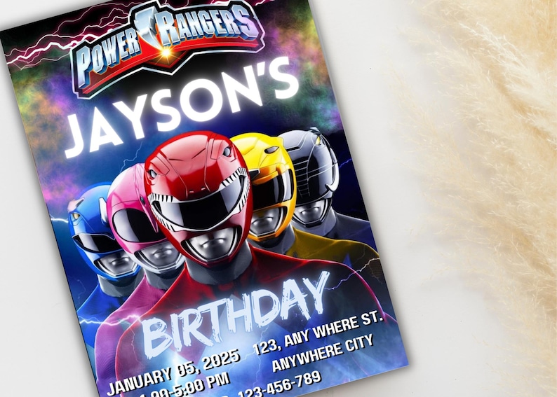Power Rangers Birthday Invitation: Editable Canva Template (digital ...