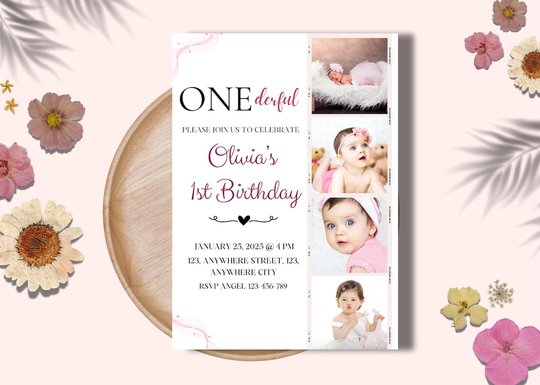 Editable First Birthday Invitation 1st Birthday Party Invite Minimalist ...