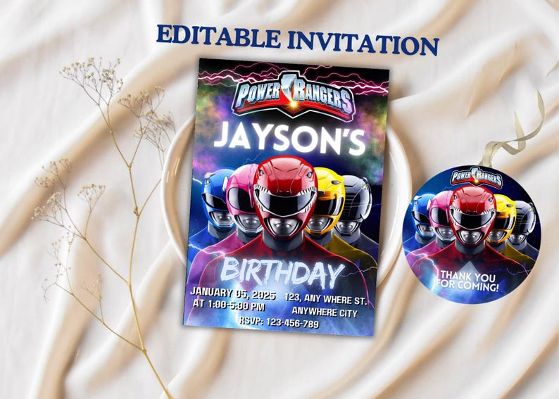 Power Rangers Birthday Invitation: Editable Canva Template (digital ...