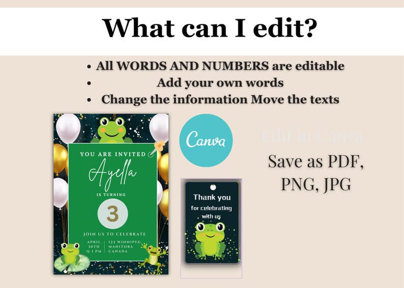 Frog Birthday Invitation, Frog Invite, Editable Frog Invitation ...