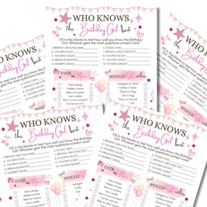 Who Knows the Birthday Girl Best, Editable Printable Pink Birthday Game ...