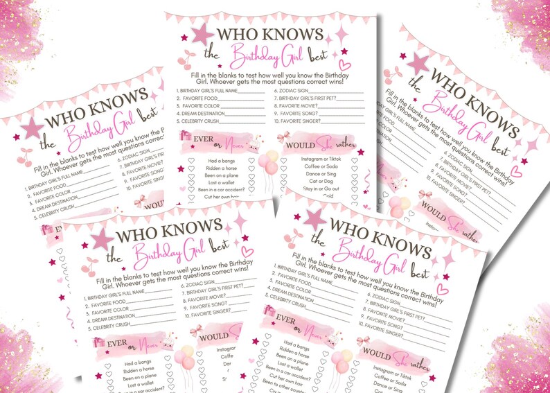 Who Knows the Birthday Girl Best, Editable Printable Pink Birthday Game ...