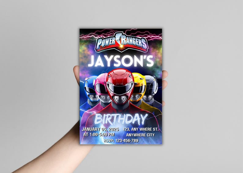 Power Rangers Birthday Invitation: Editable Canva Template (digital ...