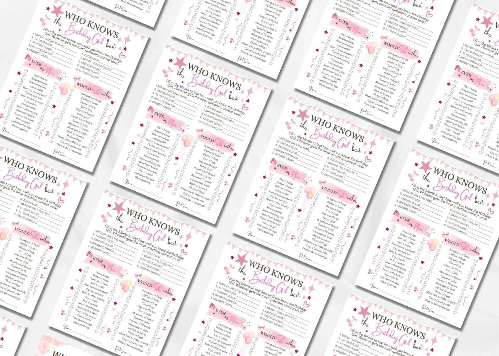 Who Knows the Birthday Girl Best, Editable Printable Pink Birthday Game ...