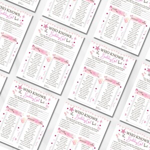 Who Knows the Birthday Girl Best, Editable Printable Pink Birthday Game ...