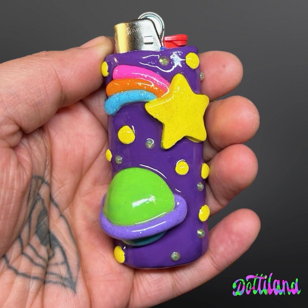 Purple Space Lighter Case Hand Sculpted With Polymer Clay & Painted - Etsy