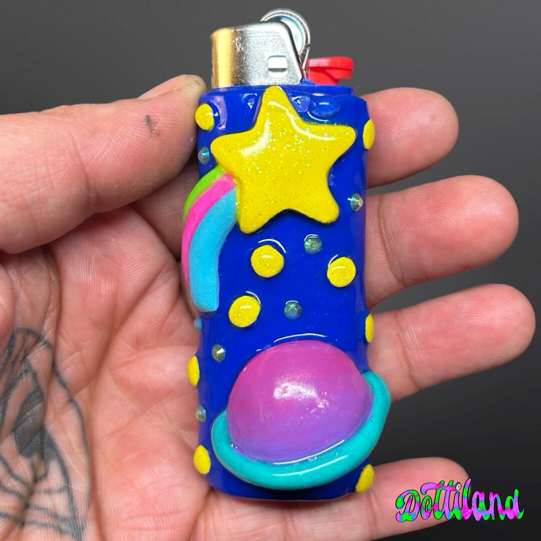 Blue Space Lighter Case | Hand Sculpted With Polymer Clay & Painted - Etsy