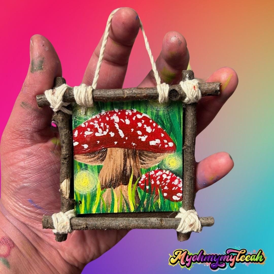 Red Mushroom Painting With Twig Frame - Etsy
