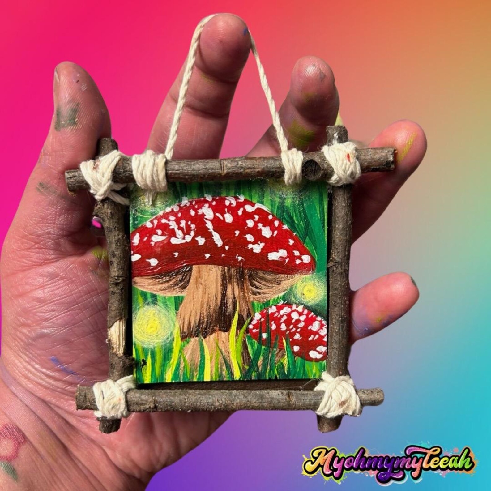 Red Mushroom Painting With Twig Frame - Etsy