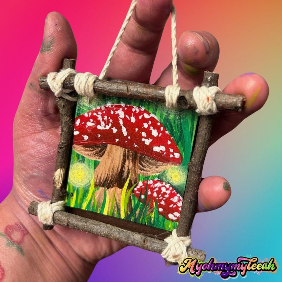 Red Mushroom Painting With Twig Frame - Etsy