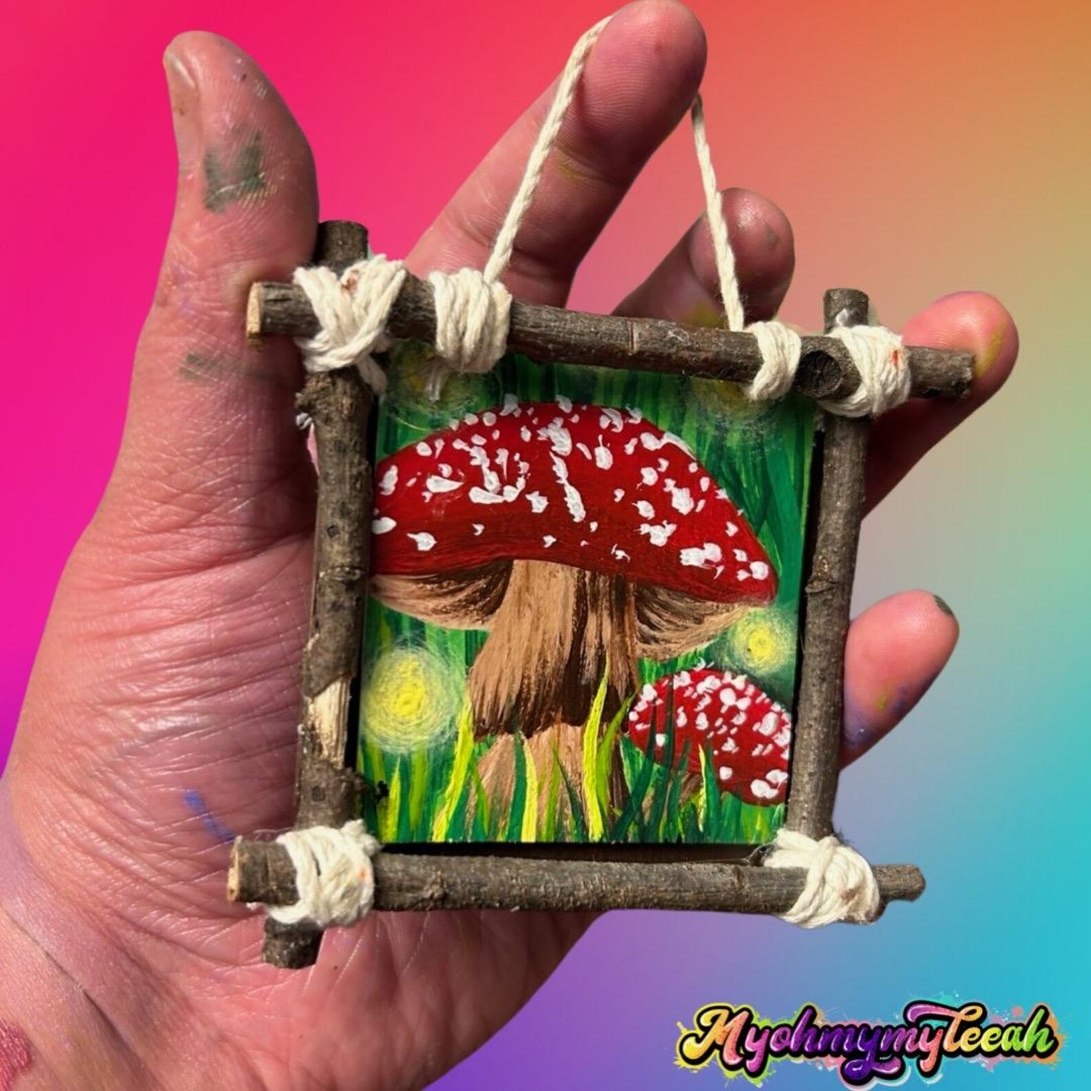 Red Mushroom Painting With Twig Frame - Etsy