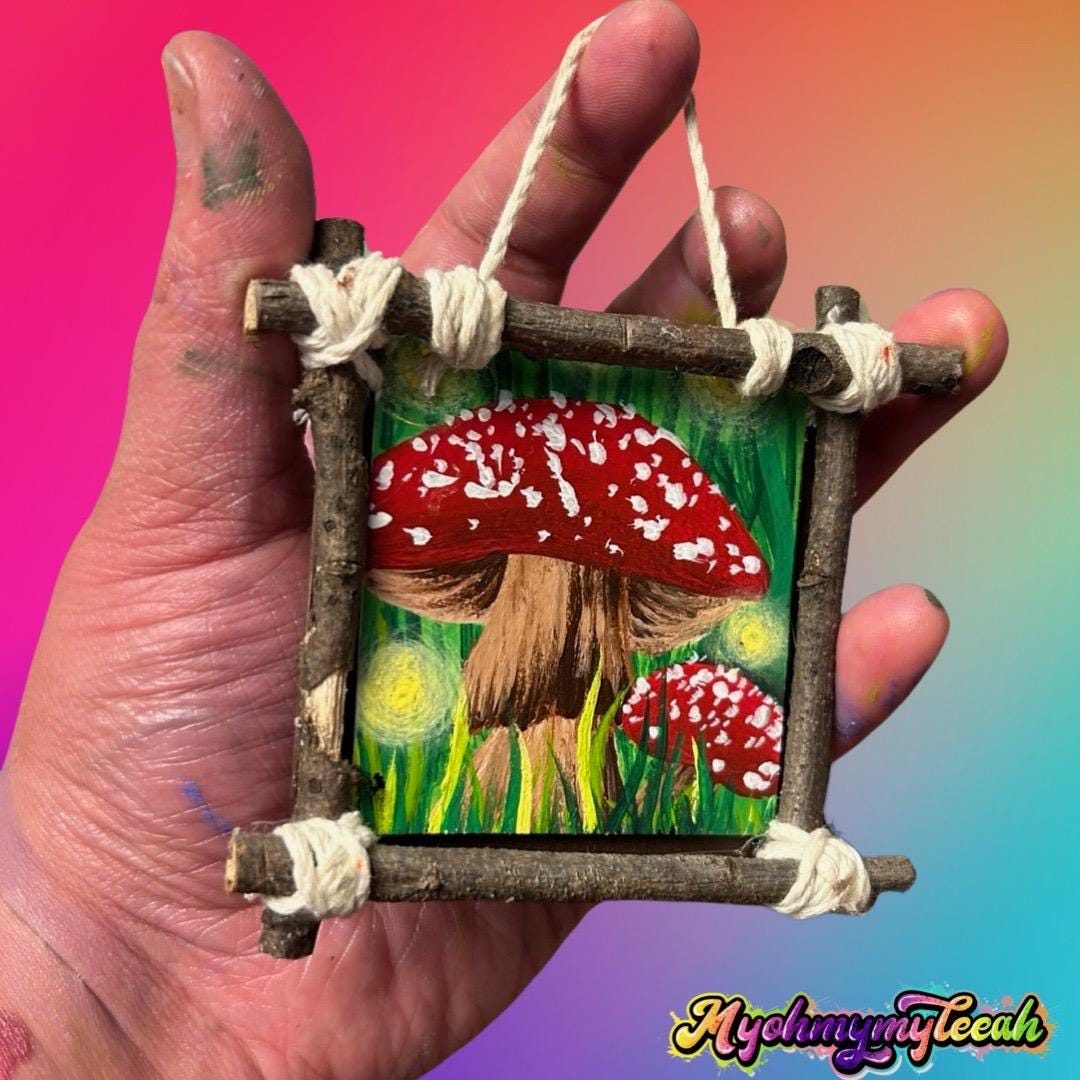 Red Mushroom Painting With Twig Frame - Etsy