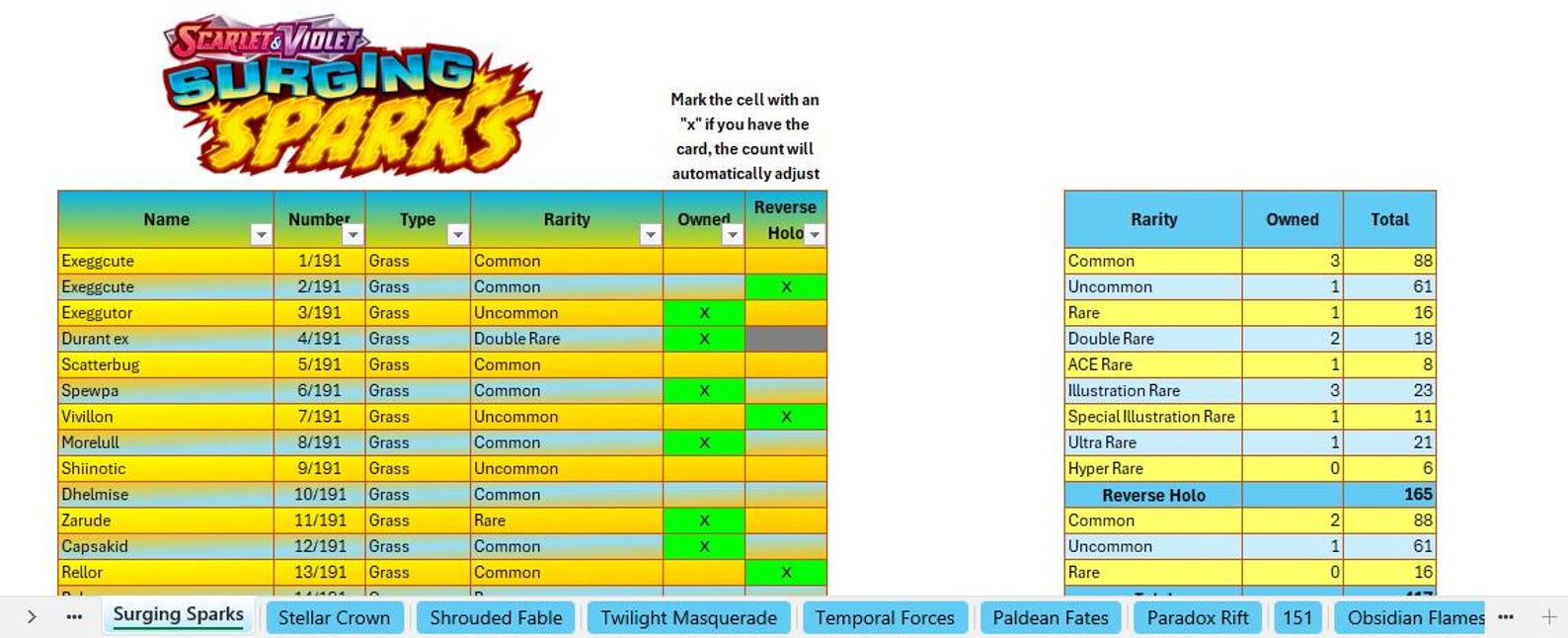 Pokemon Master Set Excel Checklist - Pokémon TCG - Spreadsheet of Every ...