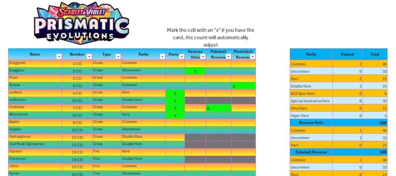 Pokemon Master Set Excel Checklist - Pokémon TCG - Spreadsheet of Every ...