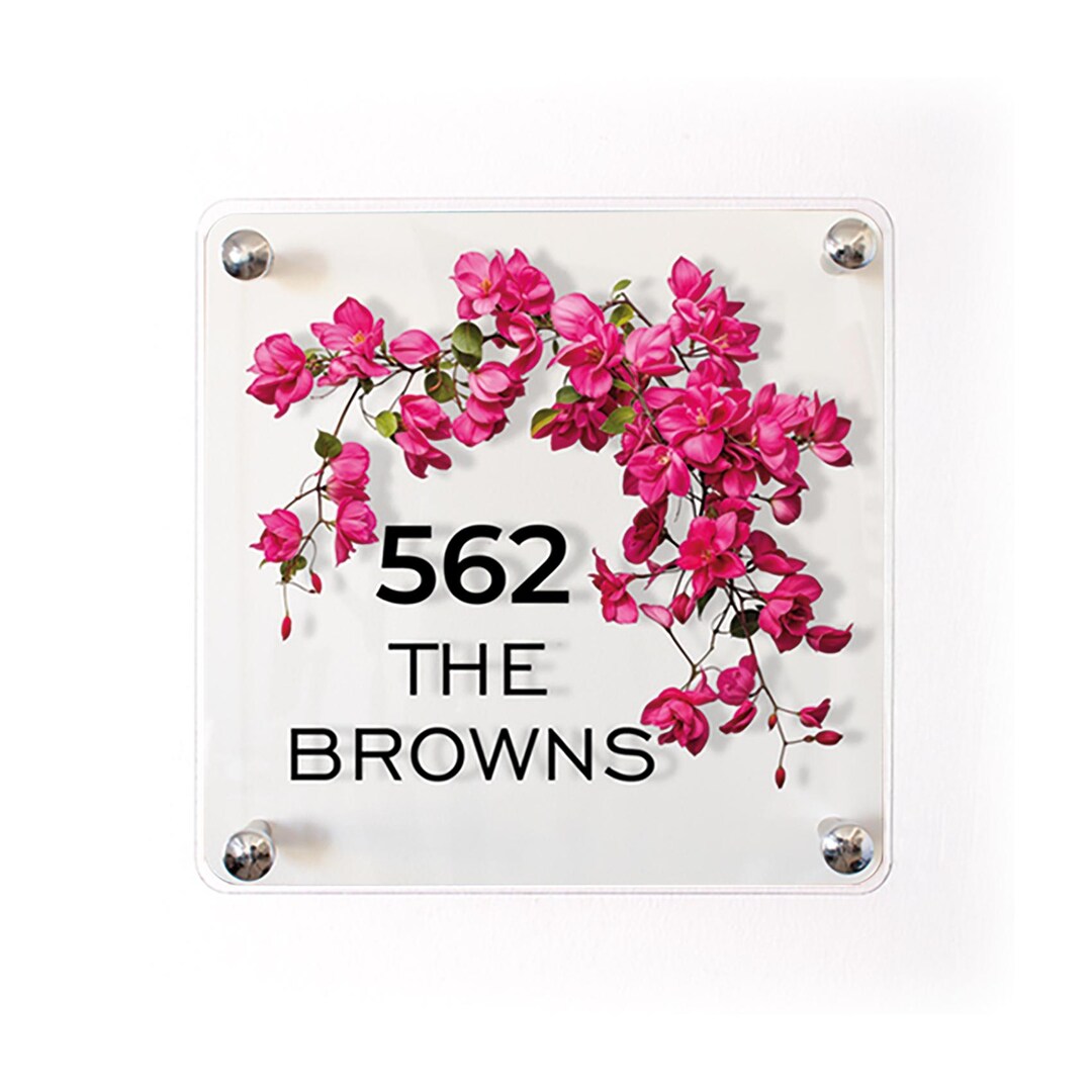 Custom Pink Floral House Number Sign – Personalized Metal & Acrylic ...