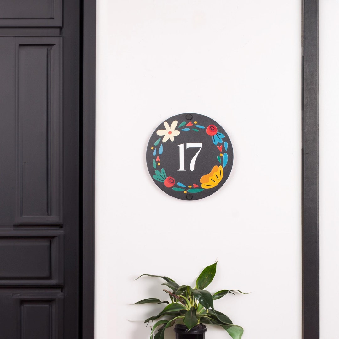 Flower Framed Metal Room Number Sign, Apartment Door Sign, Personalized ...