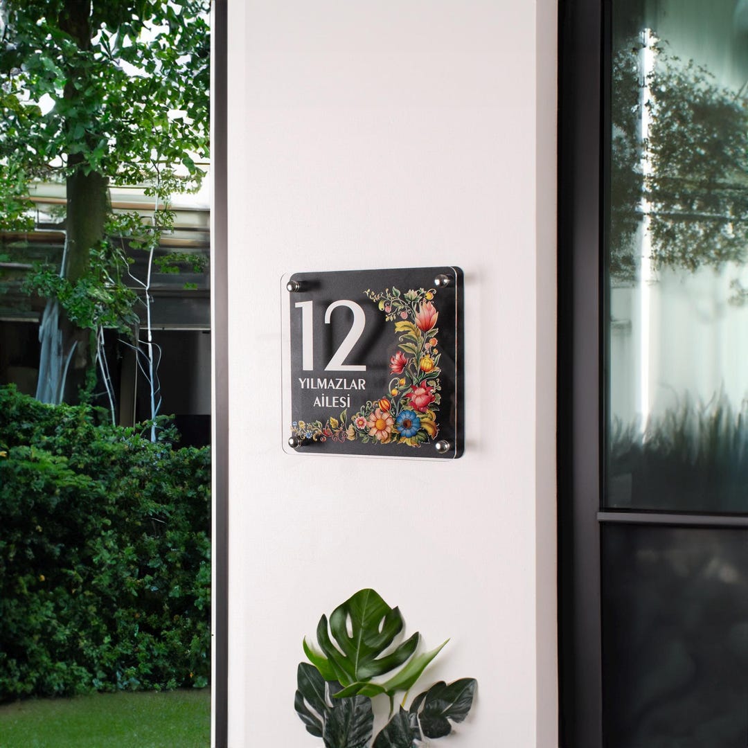 Flower Framed Metal Room Number Sign, Apartment Door Sign, Personalized ...