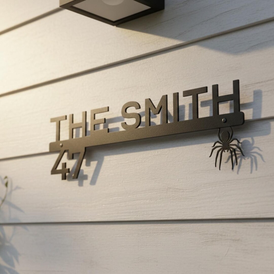 Gothic Spider Metal Address Sign, Custom Spooky House Number Plaque ...