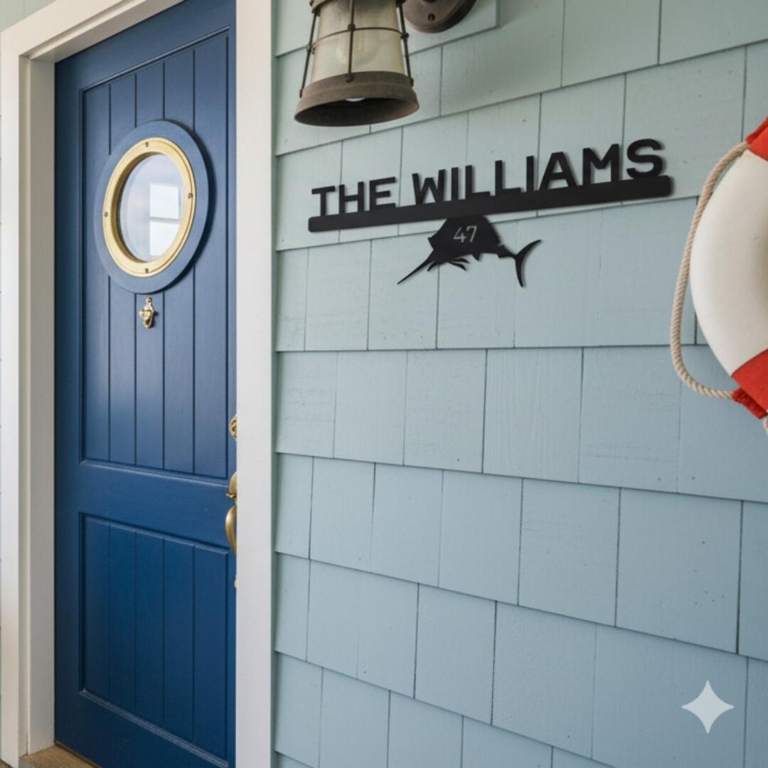 Majestic Swordfish Metal Address Sign, Custom House Number & Family ...