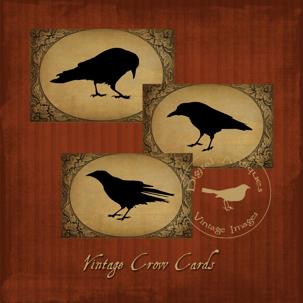 Vintage Crow Silhouette Cards Printable Digital Download | Etsy