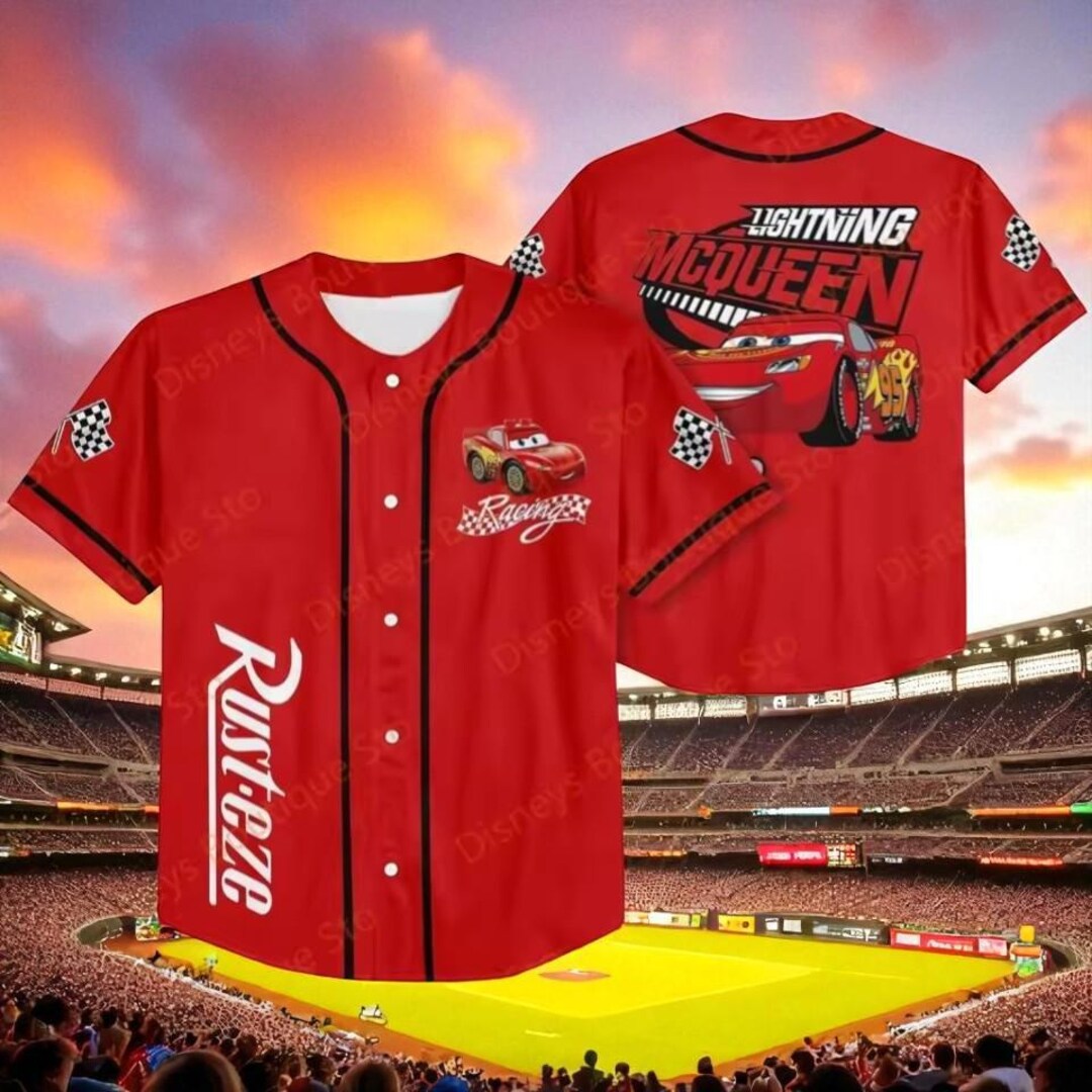 Lightning Mcqueen Baseball Jersey, Red Cars Racing Shirt, Rust-eze ...
