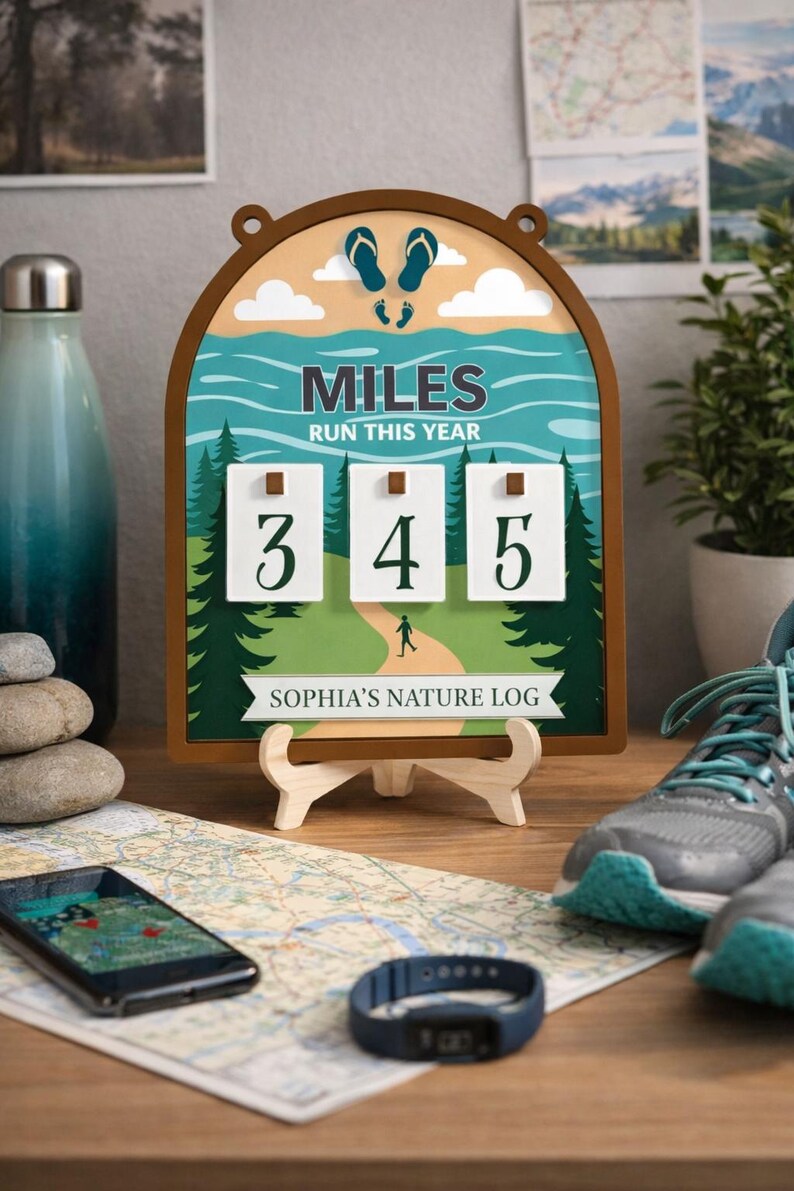 Miles Run This Year Custom Tracker Sign, Personalized Wooden Running ...