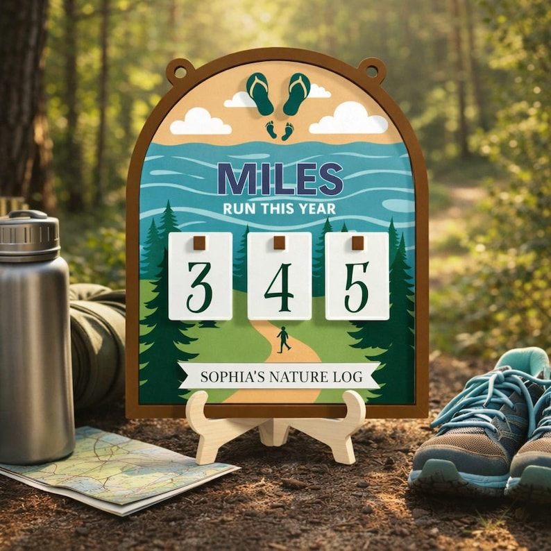 Miles Run This Year Custom Tracker Sign, Personalized Wooden Running ...