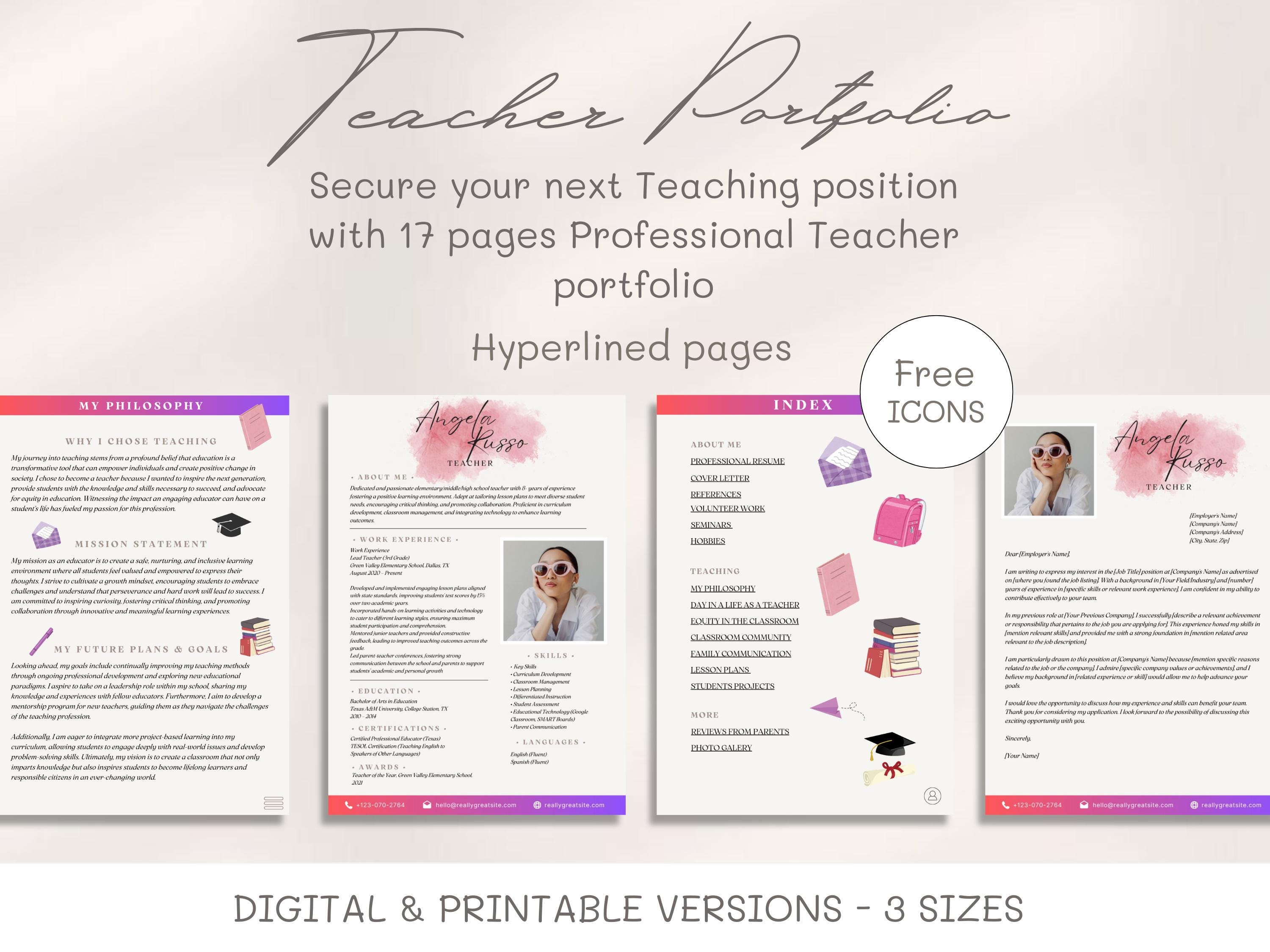 Pink Watercolor Teacher Portfolio Template: Canva Resume, Cover Letter ...