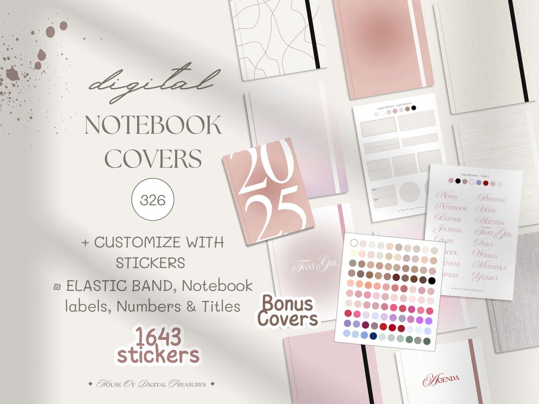 Digital Notebook Covers, Stickers Bundle (PNG, PDF Files - Etsy